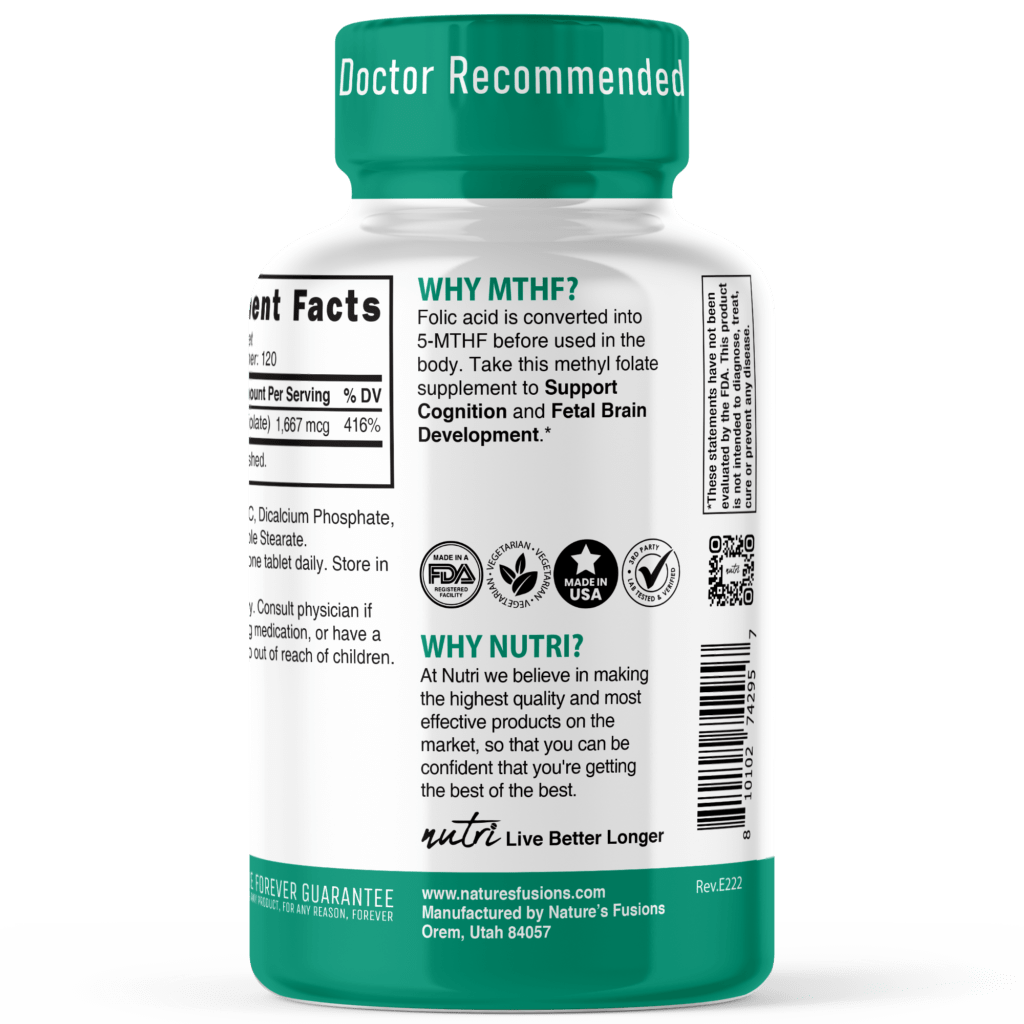 Nutri 5-MTHF L Methylfolate 1MG – 120 Vegan Tablets
