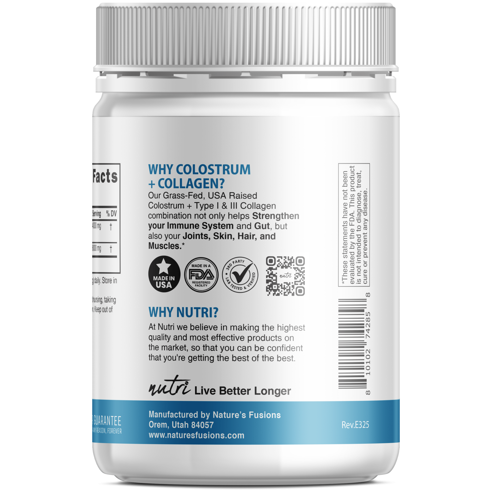 Nutri Colostrum + Collagen 4/8 g Unflavored Powder - 360 g Tub