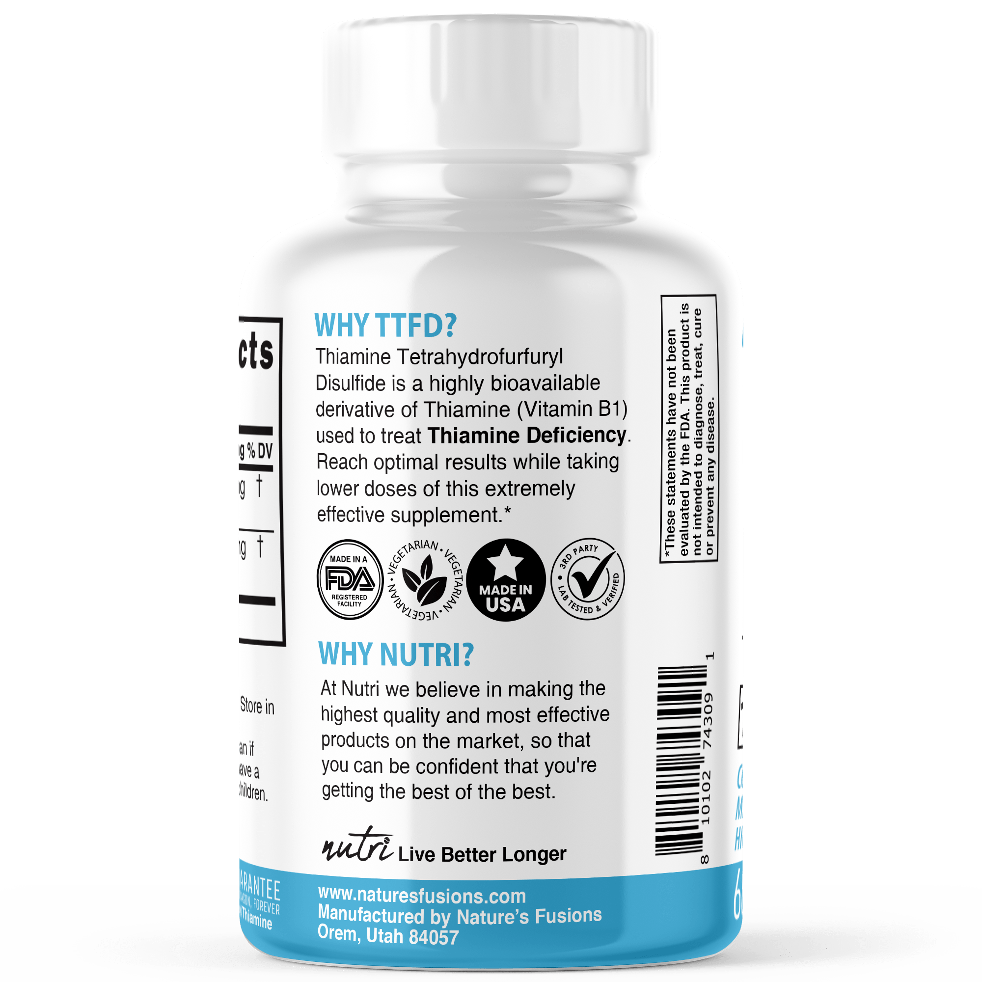 Nutri TTFD Thiamine B1 Supplement - 100mg 60 Servings
